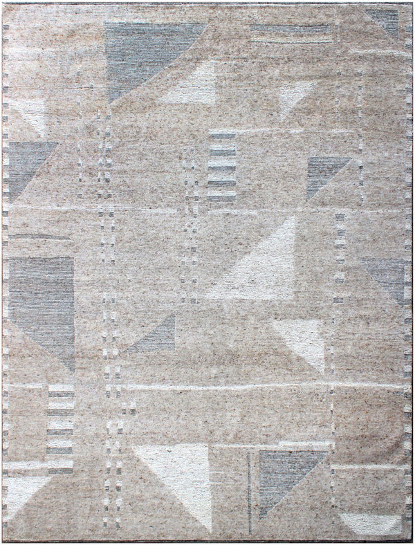 Luxury Hand-Knotted Wool & Silk Neutral Geometric Rug - Monzo ...