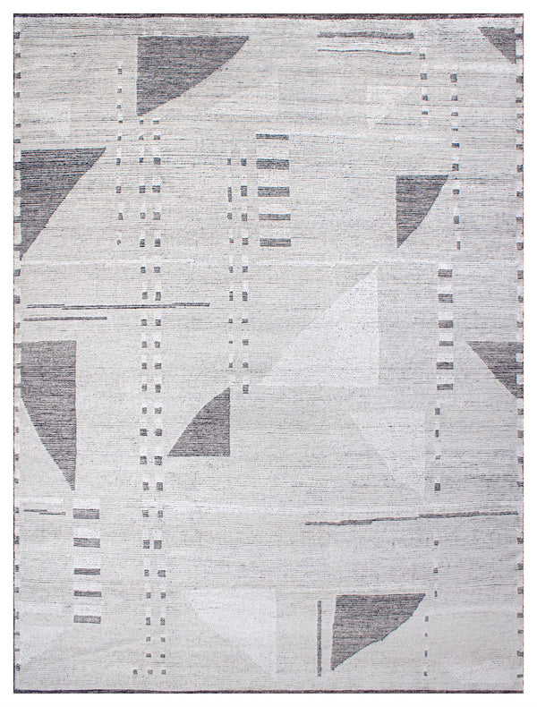 Luxury Hand-Knotted Wool & Silk White Geometric Rug - Monzo Collection ...