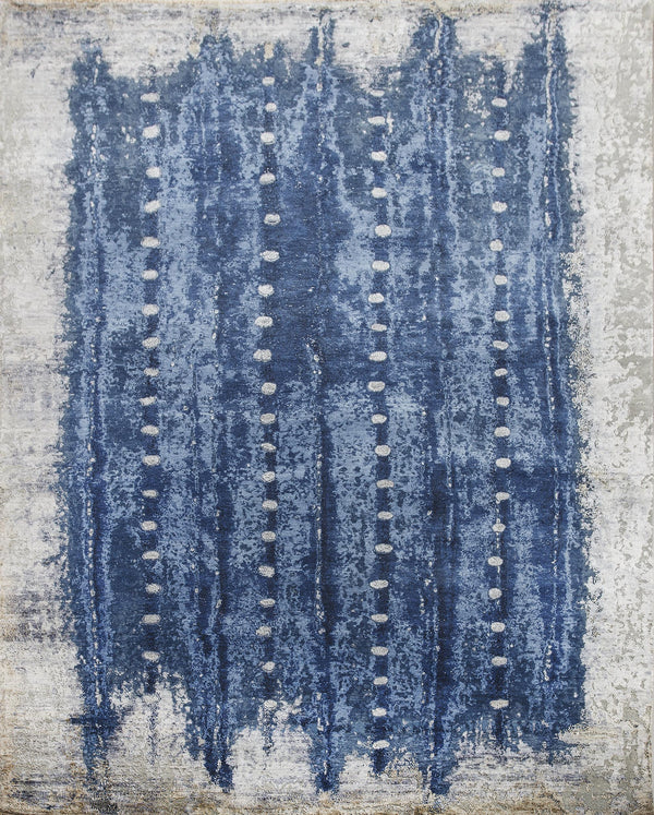 Hand-Knotted Wool & Silk Blue Dotted Abstract Rug – Simon Collection ...
