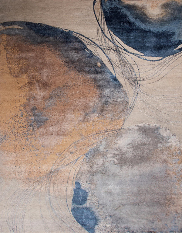 Hand-Knotted Wool & Silk Abstract Blue-Brown Rug – Katja Collection ...